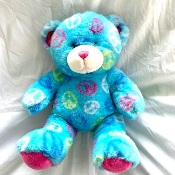 Build-A-Bear | Toys | Buildabear Blue Peace Sign Bear Aqua Blue | Poshmark